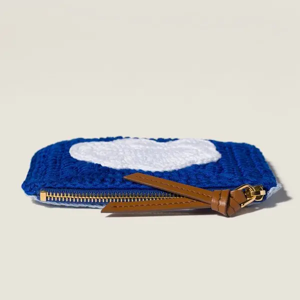 Miu Miu Logo-Embroidered Crochet Zipped Pouch In Blue/Sky Blue